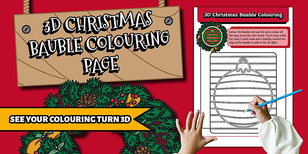 3D Christmas Bauble Colouring Page