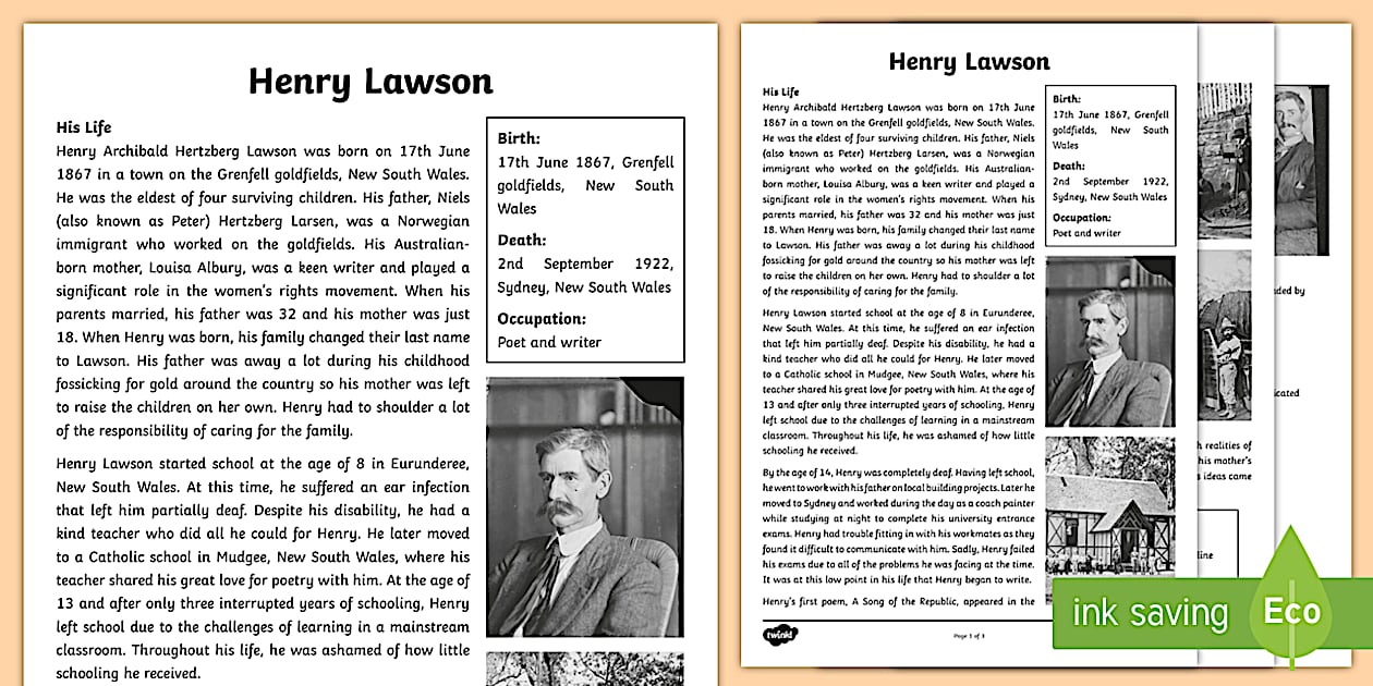 Henry Lawson Fact File | Australian Poets | Primary Resource