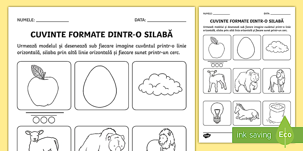 Cuvinte dintr-o singură silabă - Fișă de lucru | Twinkl