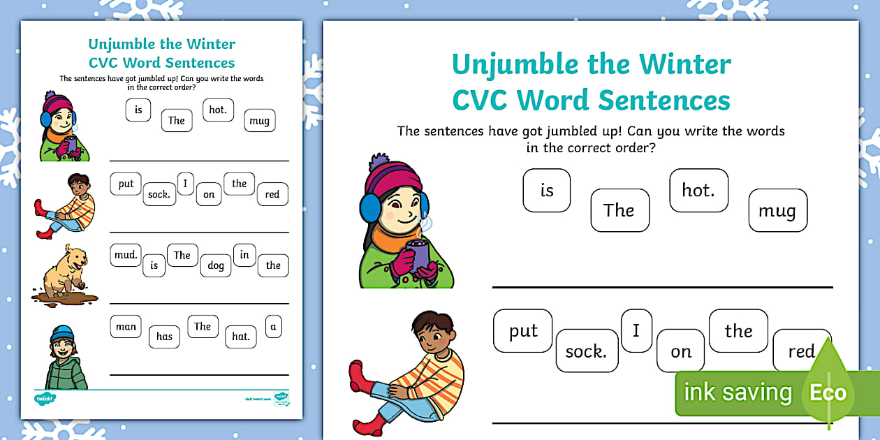 Unjumble the Winter CVC Word Sentences - Twinkl