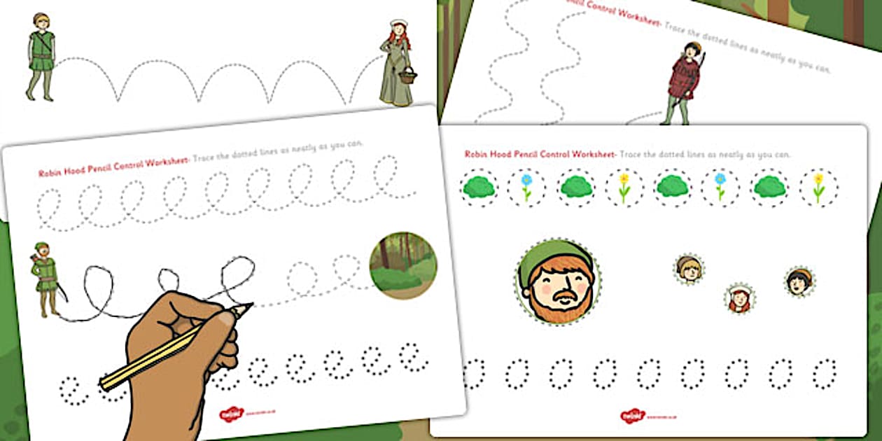 Cursive Robin Hood Pencil Control Worksheets (teacher made)