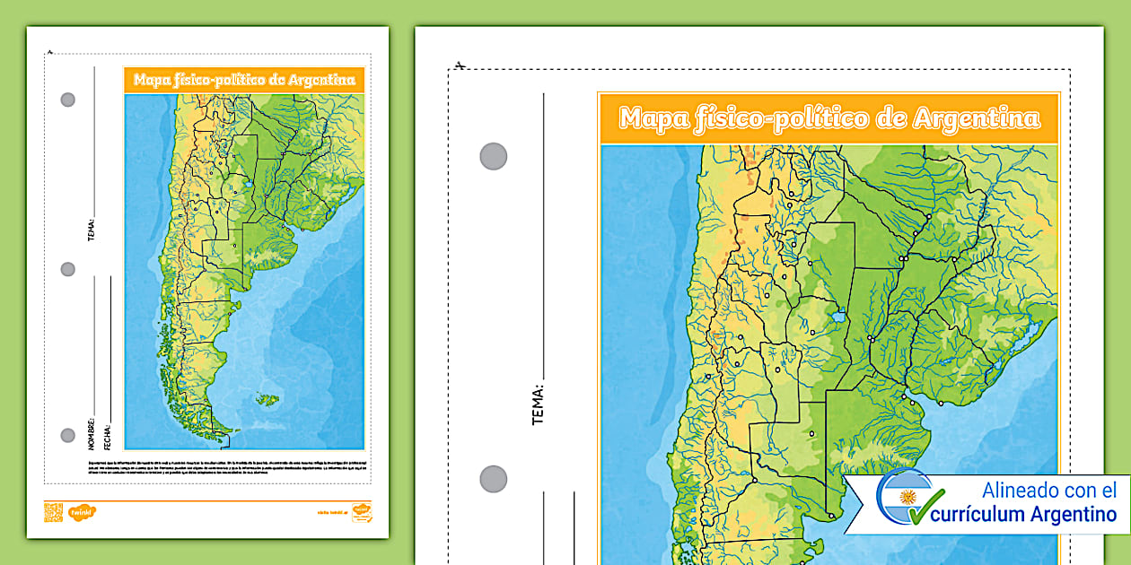 Mapa físico-político de Argentina - Mapa n°3 para niños