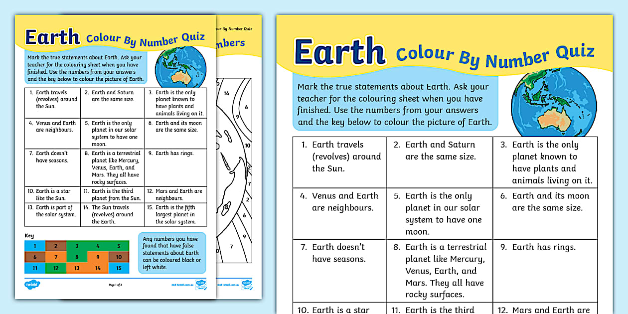 Earth Colour By Number Quiz (teacher made) - Twinkl