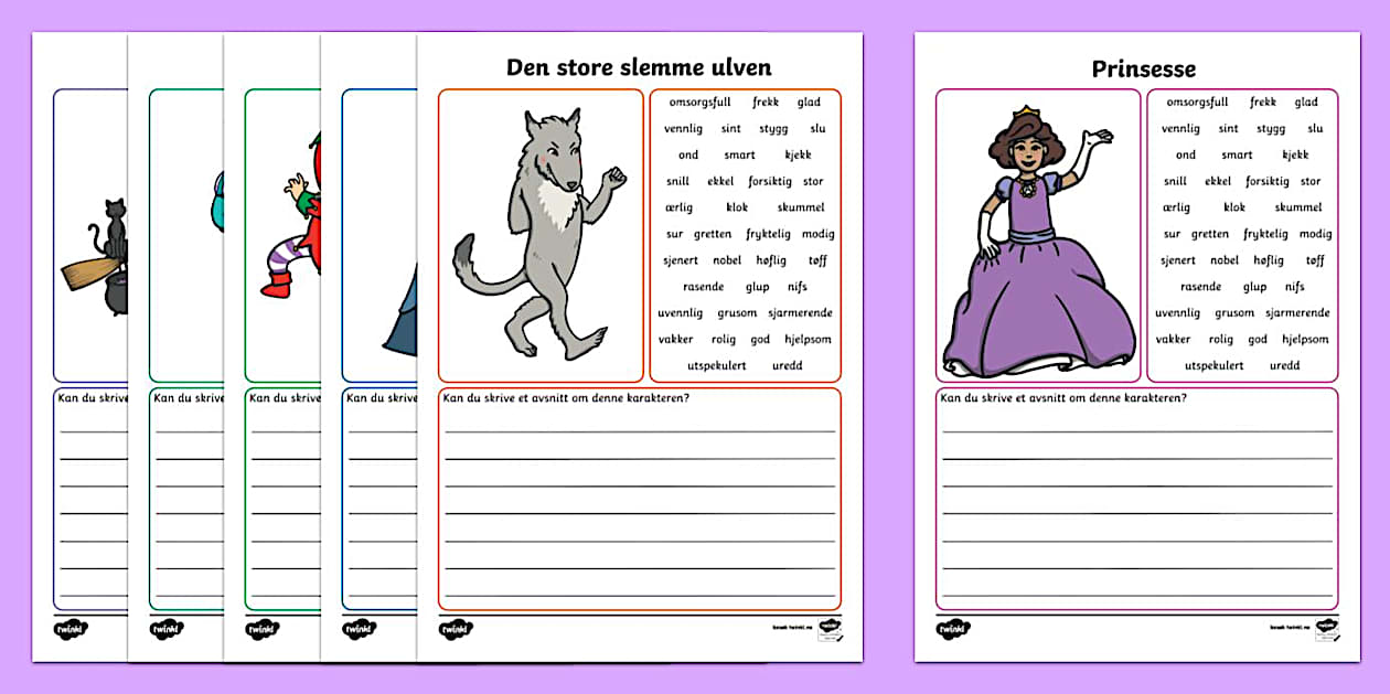Karakterbeskrivelser med eksempler - Skriverammer - Twinkl