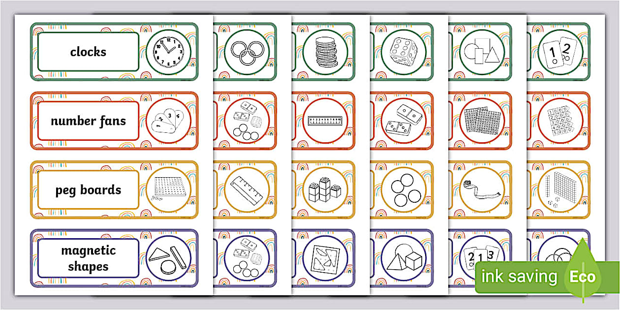👉 Muted Rainbow Themed Maths Area Labels