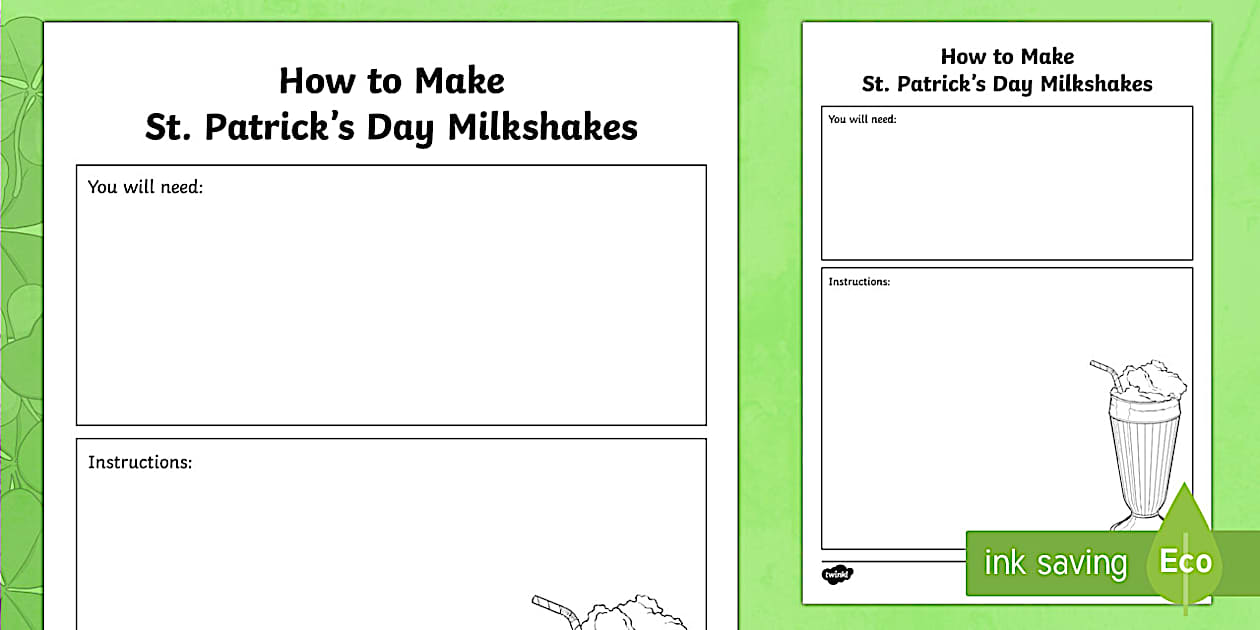 How to Make a St. Patrick's Day Milkshake Writing Template
