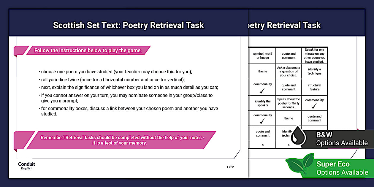 Scottish Poetry Set Text - Retrieval Worksheet - Twinkl