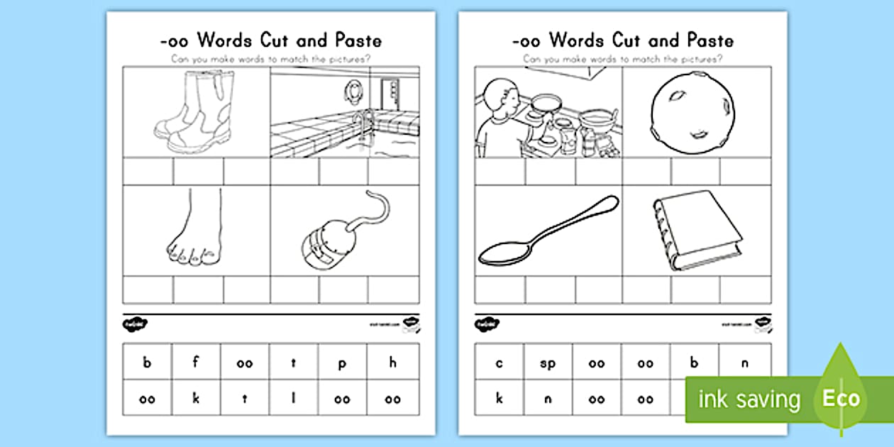 Long and Short -oo Digraphs Cut and Paste Worksheet - Twinkl