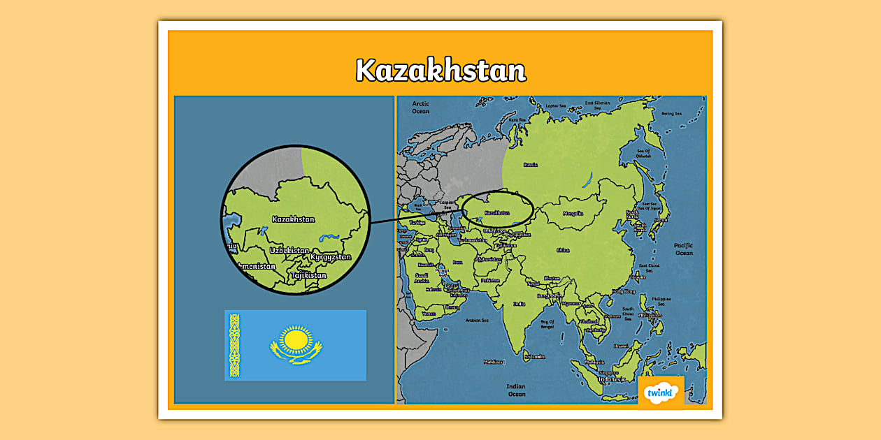 Where Is Kazakhstan Located? Map Display Poster - Twinkl