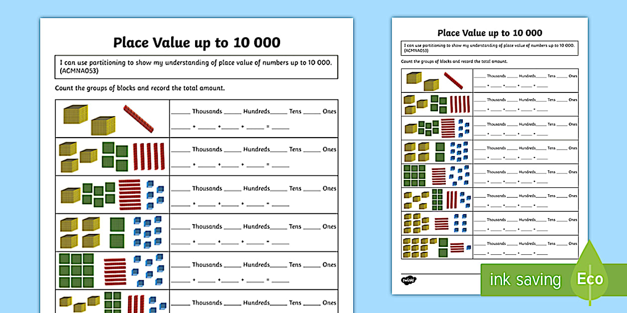 SA Place Value up to 10 000 Worksheet (teacher made)