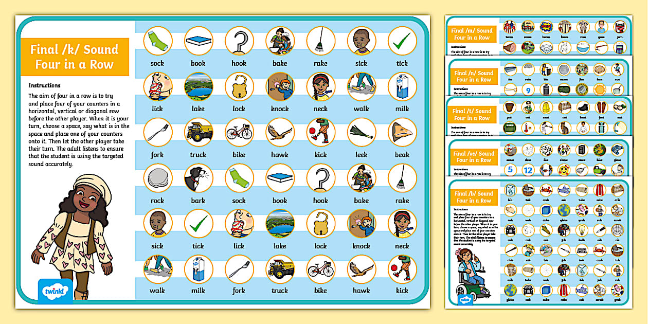 Final Sounds Four in a Row Pack (teacher made) - Twinkl