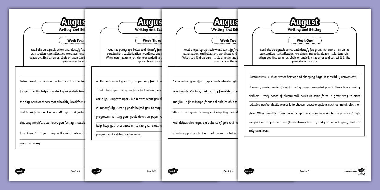 Sixth Grade August Paragraph of the Week Editing Practice