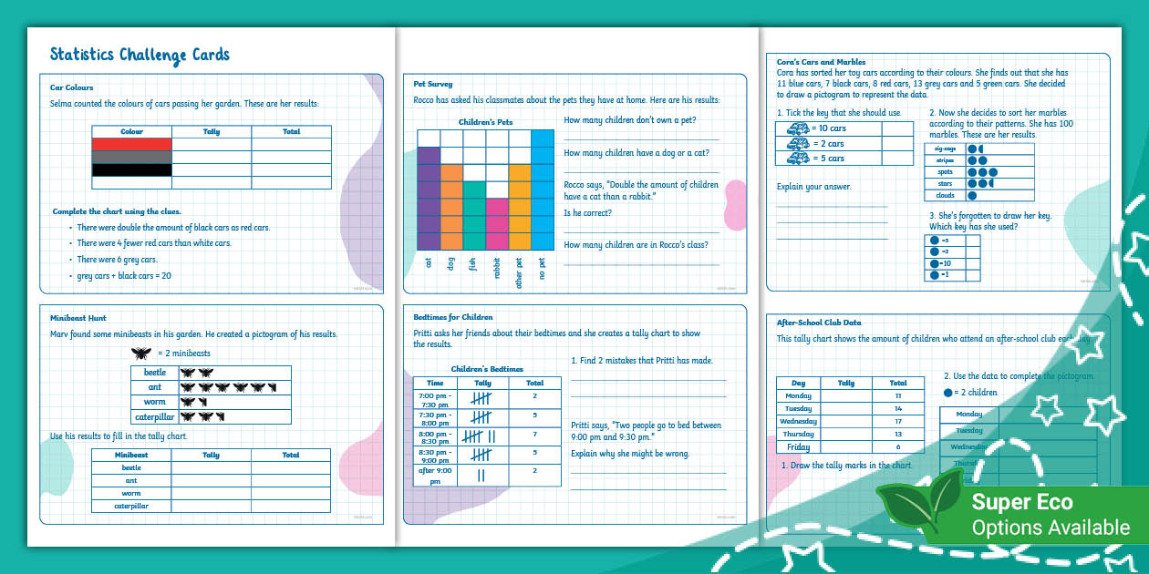 Statistics Challenge Cards (Ages 6 - 7) (teacher made)