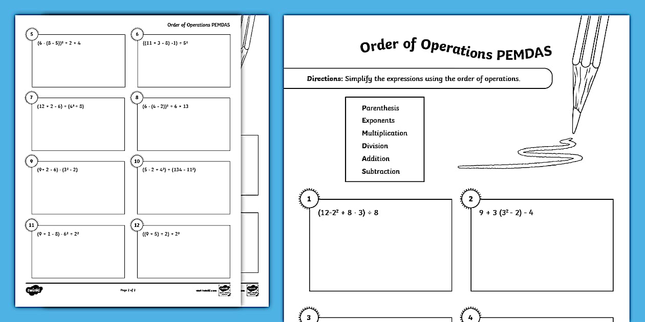 Order of Operations PEMDAS Practice Worksheets | Twinkl USA