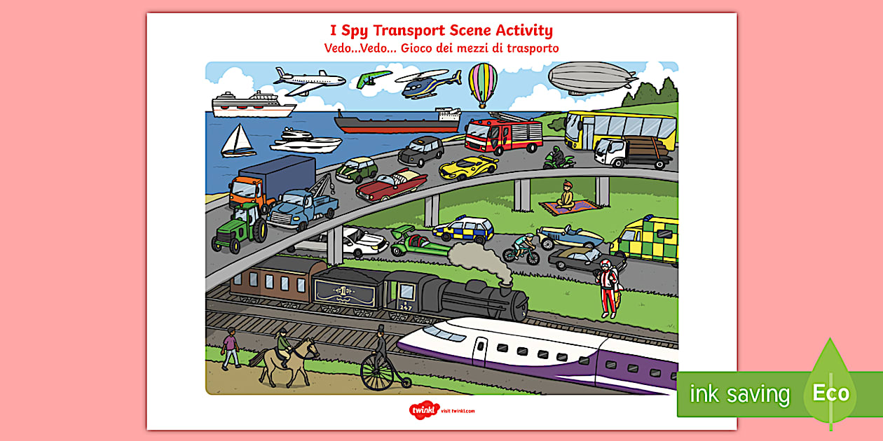 Transport 'I Spy' Scene Activity English/Italian - Twinkl