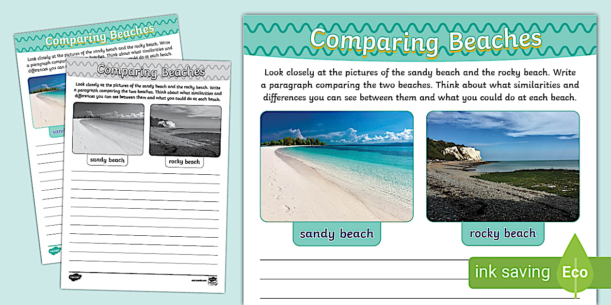 Comparing Beaches Worksheet (teacher made) - Twinkl