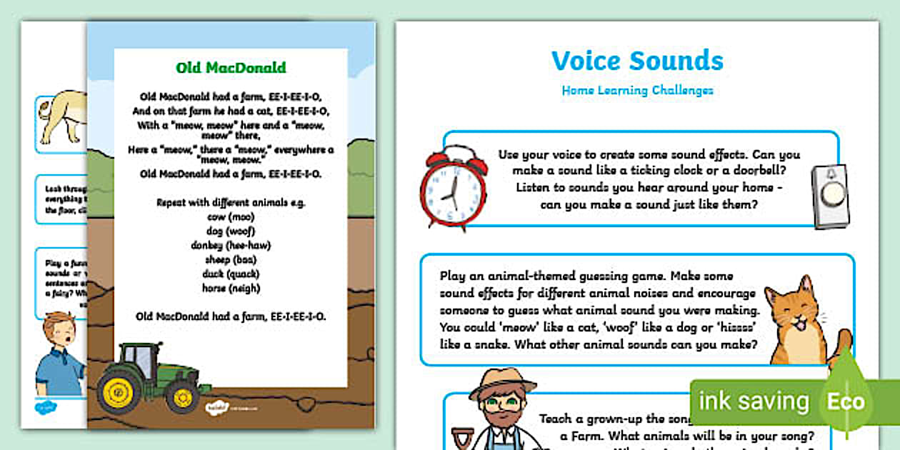 Black and White Phase 1 Aspect 6: Voice Sounds Home Learning Challenges