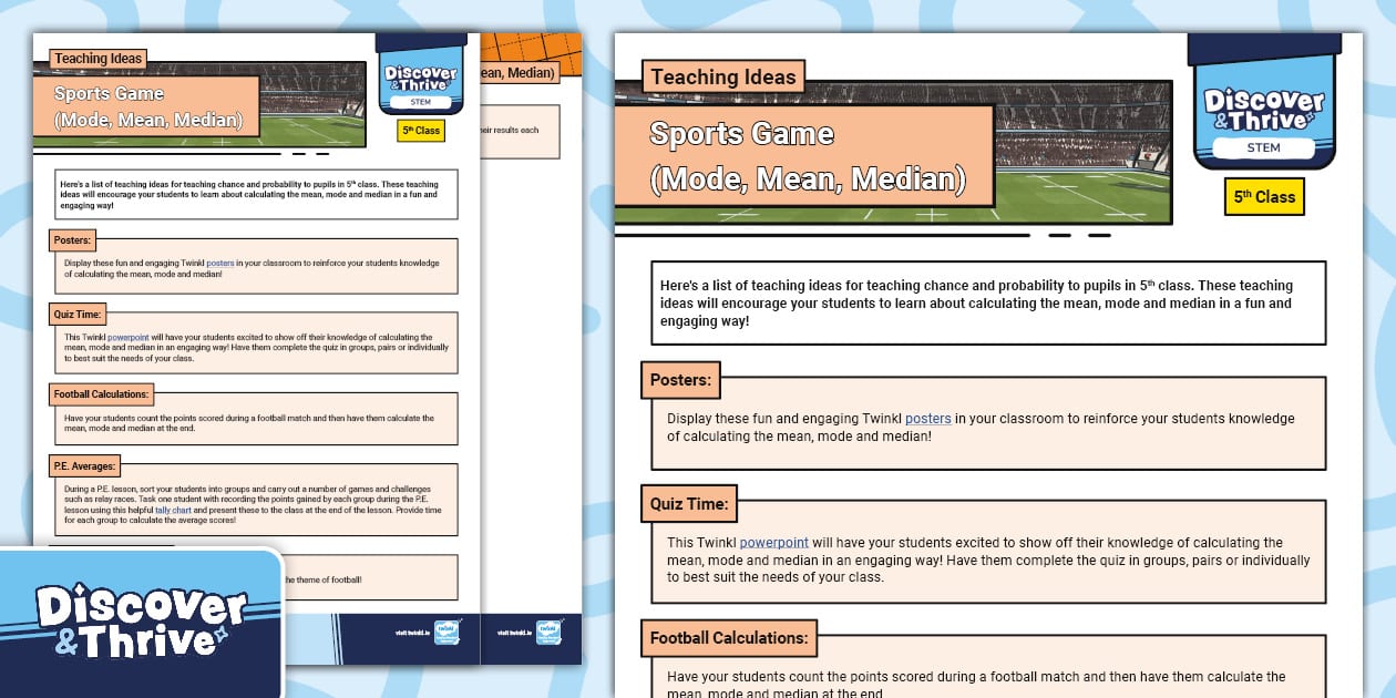 Sports Game (Mode, Mean, Median) Teaching Ideas - Twinkl