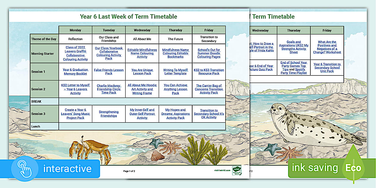 Year 6 End Of Term Timetable (Hecho por educadores) - Twinkl