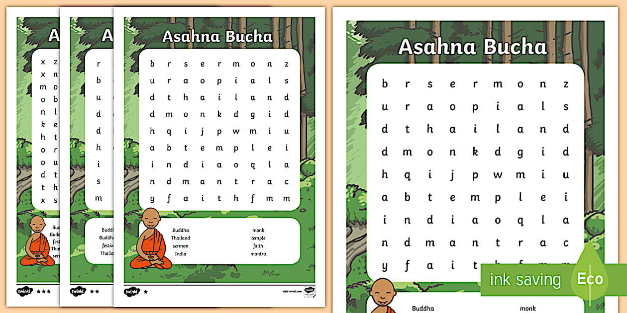 ใบงานค้นหาคำศัพท์วันอาสาฬหบูชา (Word Search)