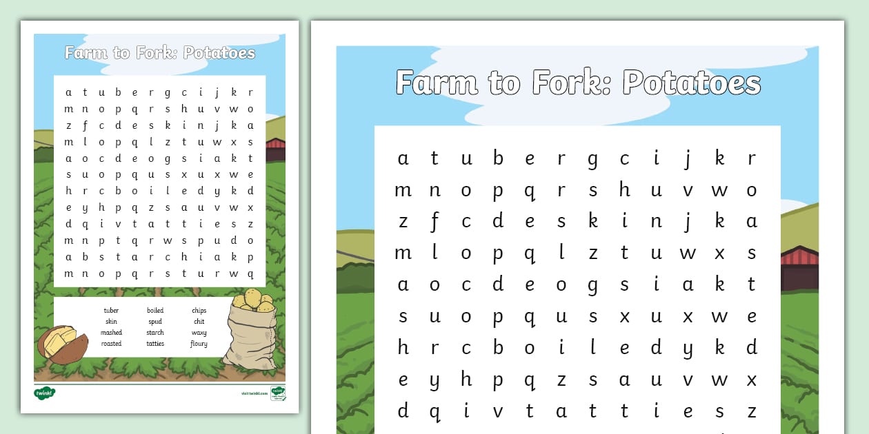 From Farm to Fork: Potato Farming Word Search (teacher made)