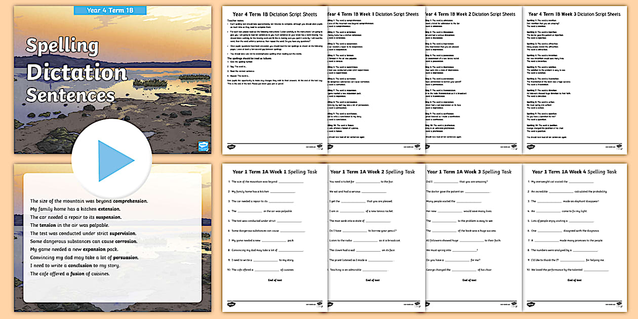 Year 4 Term 1B Spelling Dictation Sentences Activity Pack