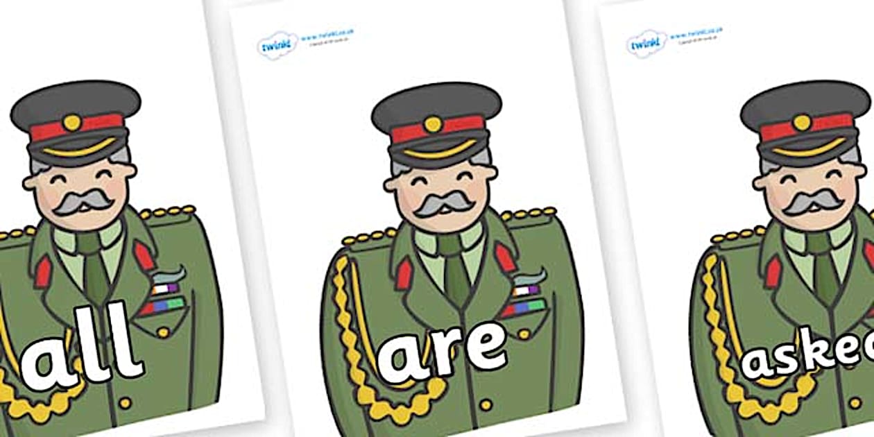 Cursive Tricky Words on Officers (teacher made) - Twinkl