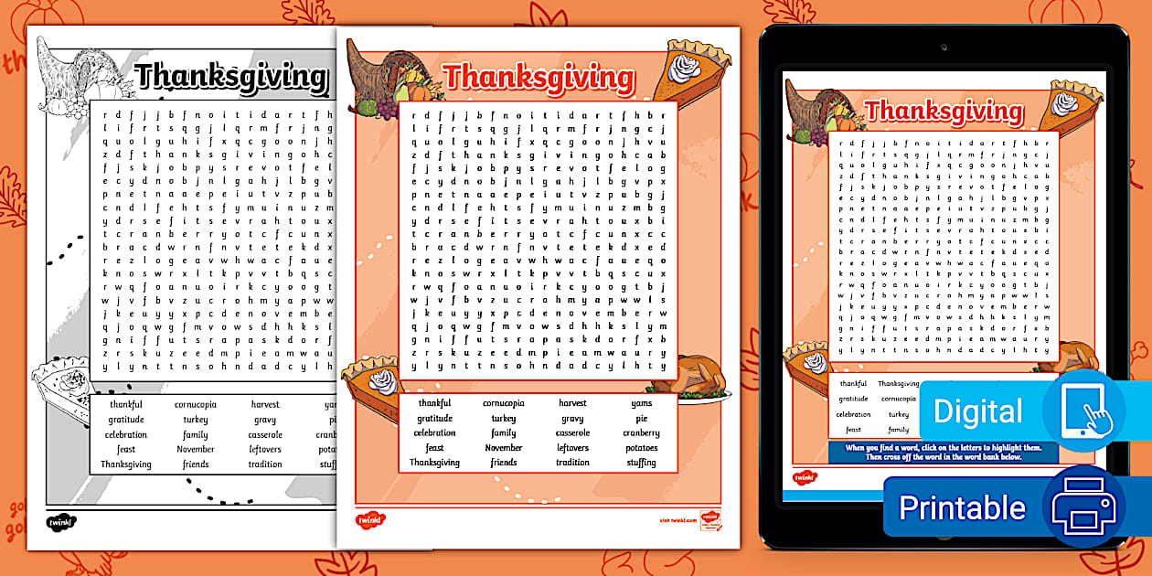 Thanksgiving Printable Word Search | Resource | Twinkl USA