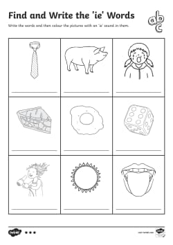 ie Words: Find and Write Them Differentiated Worksheet - KS1