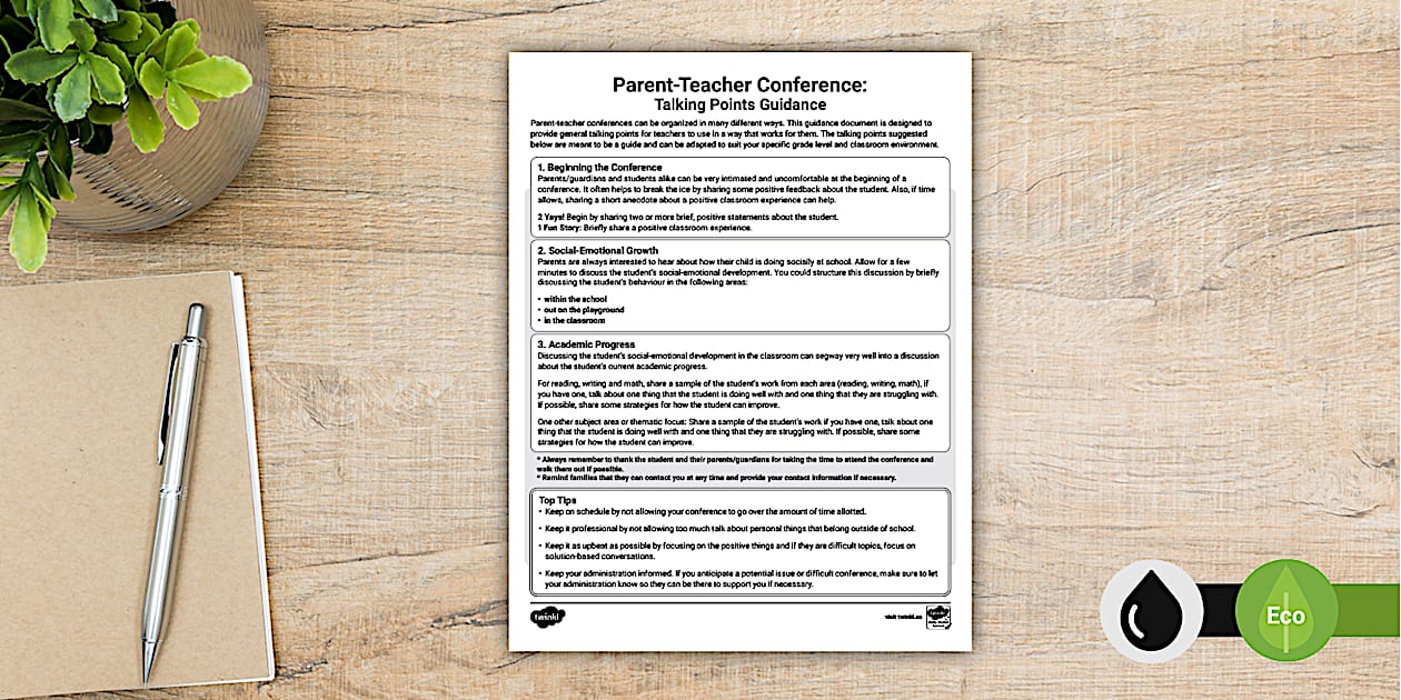 Parent-Teacher Conference Teacher Talking Points - Twinkl