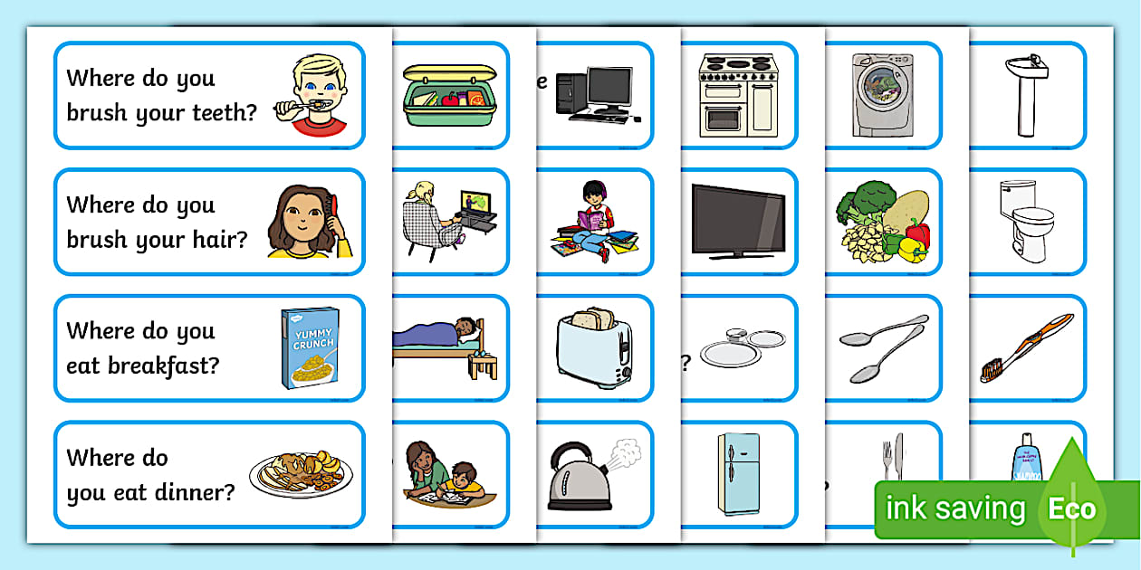 50 Where Question Cards -question words , where vocabulary, quick attention