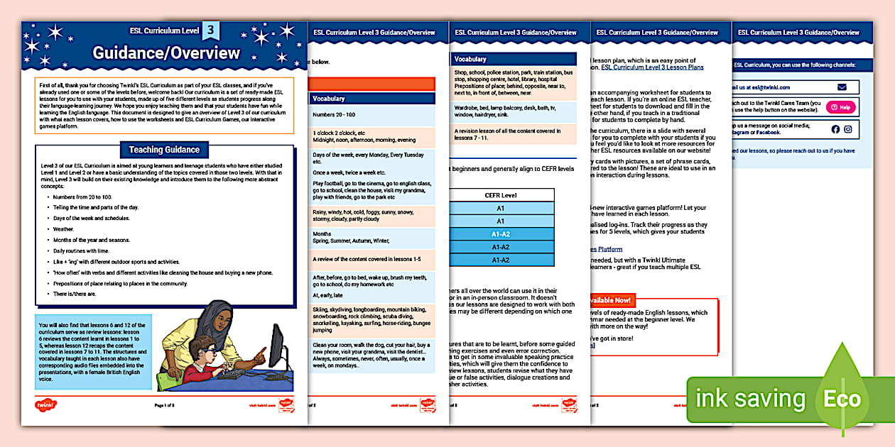 ESL Curriculum Level 3: Guidance/Overview (teacher made)
