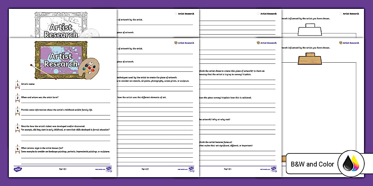 Artist Research Worksheet for 3rd-5th Grade (teacher made)