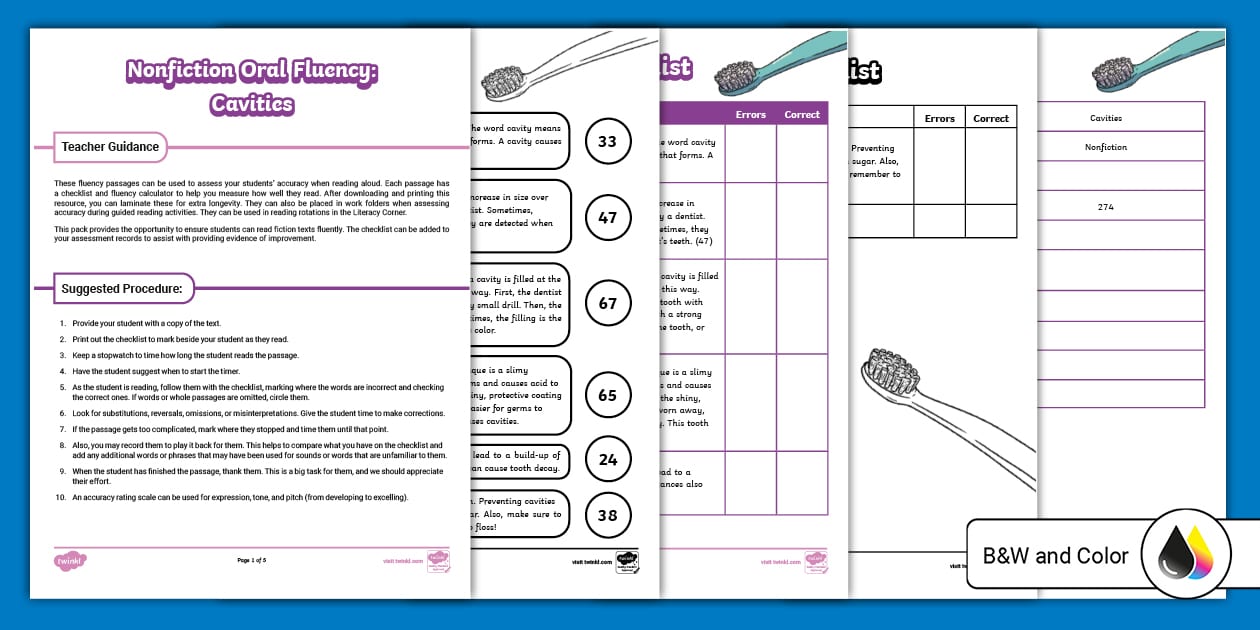 Third Grade Nonfiction Oral Fluency Assessment: Cavities