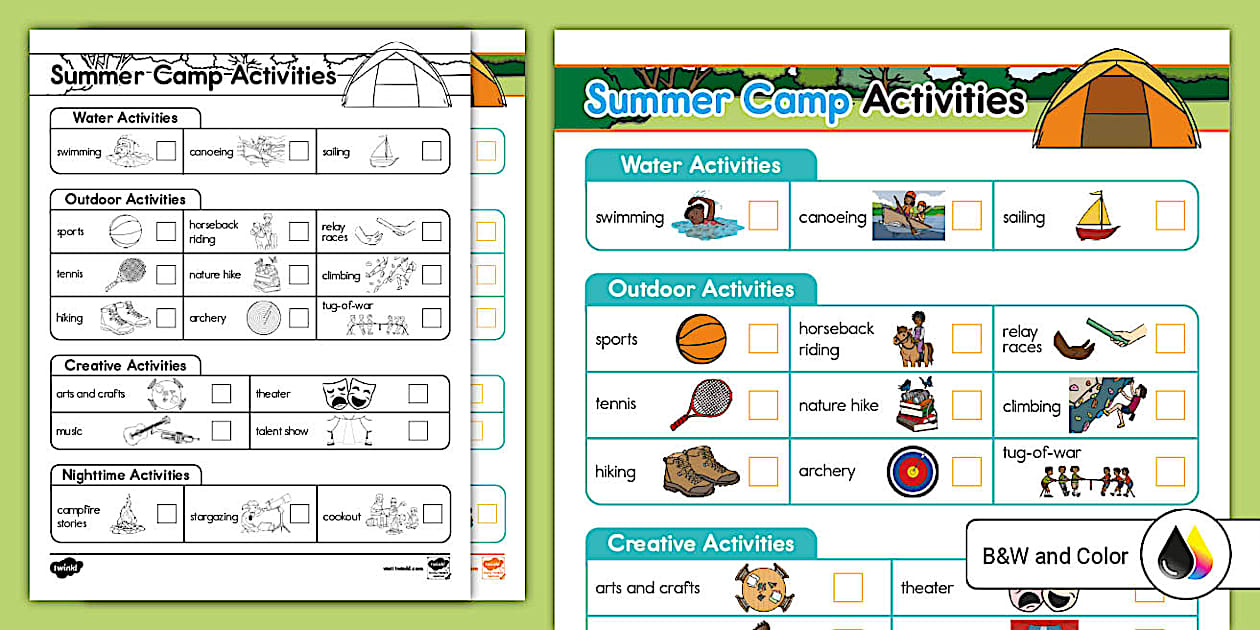 Summer Camp Dramatic Play Activities Form - Twinkl