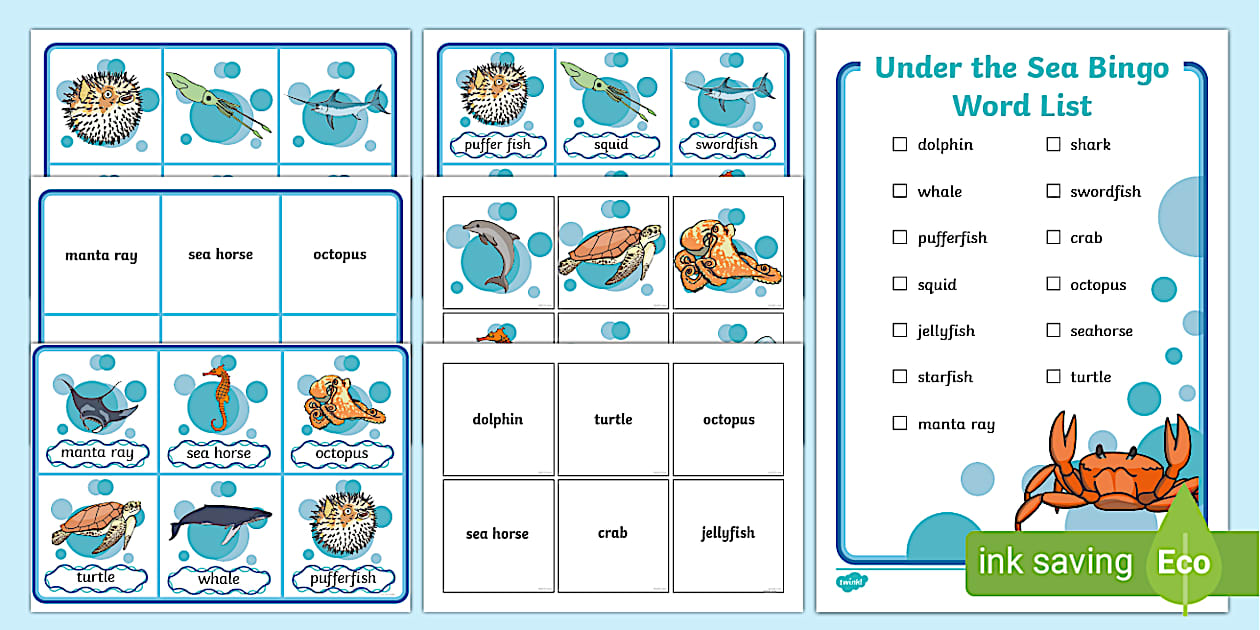 Ocean Bingo | Under the Sea Lotto and Bingo Cards - Twinkl