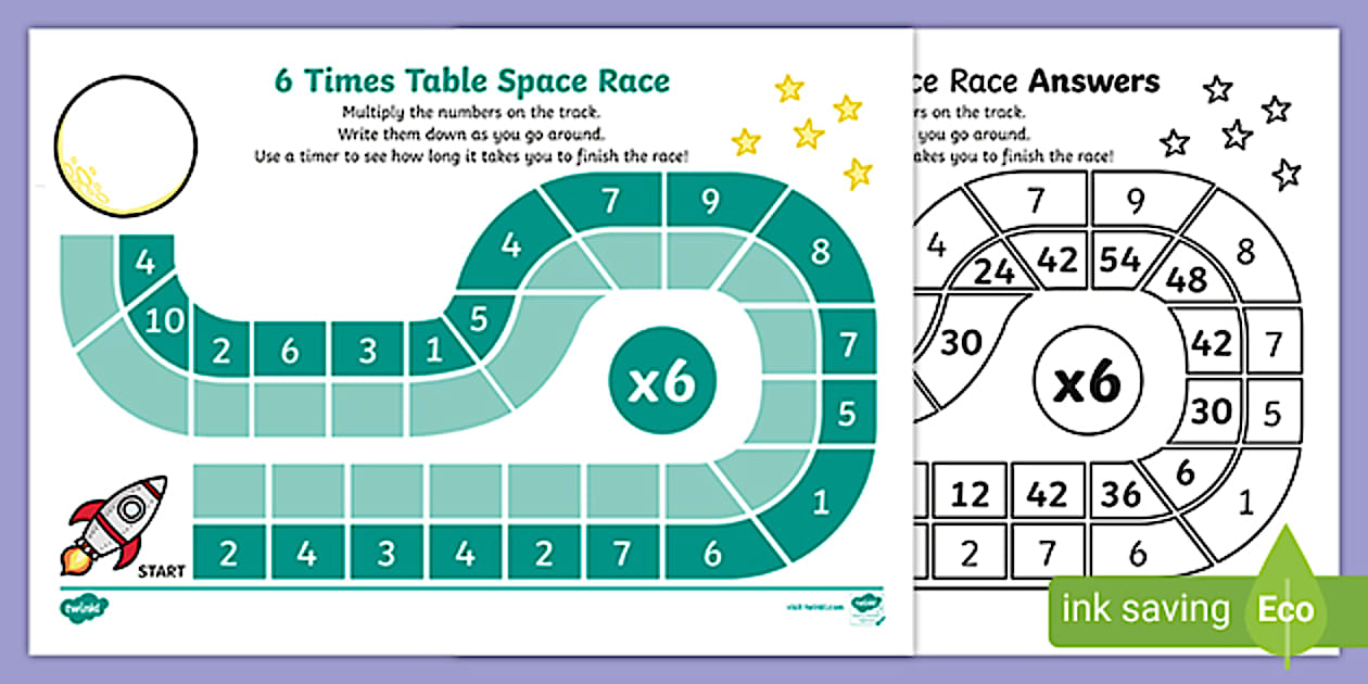 Editable 6 Times Table Space Race Worksheet - Twinkl