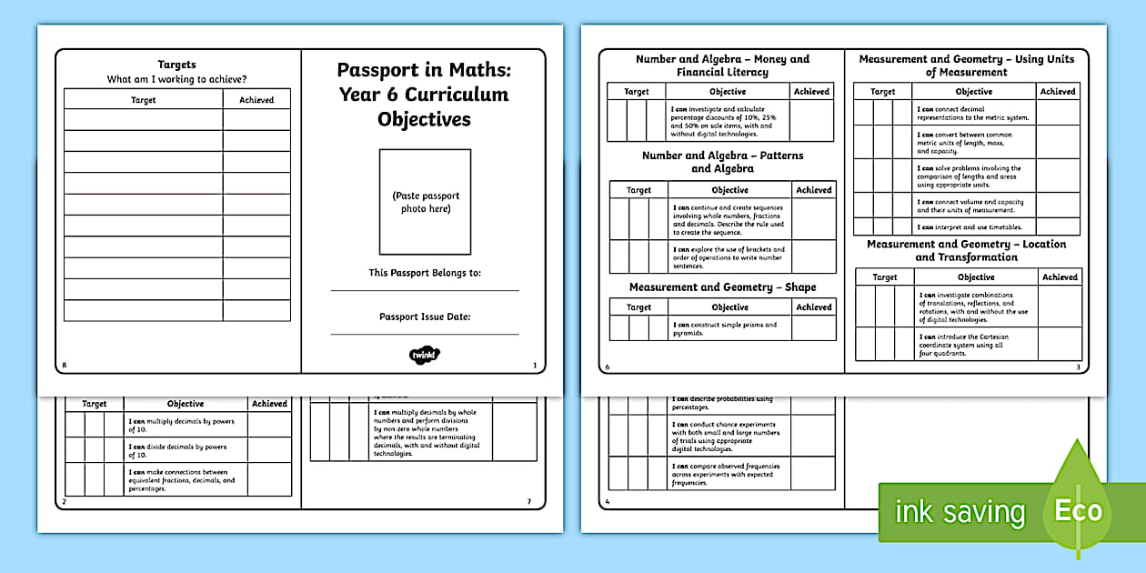VIC Year 6 Passport in Maths: Australian Curriculum Checklist