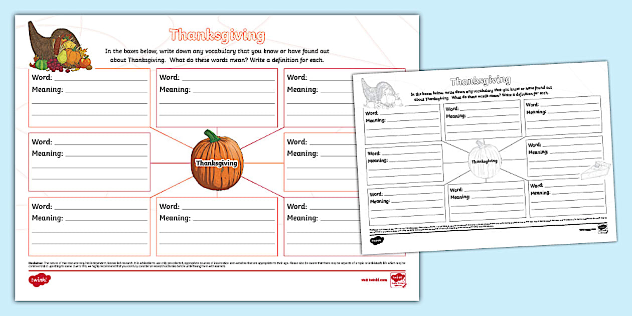 Thanksgiving Vocabulary Mind Map - Twinkl