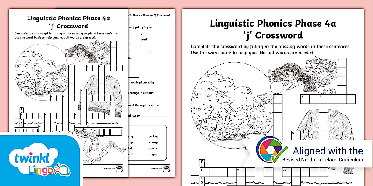 Linguistic Phonics Phase 4a 'j' Crossword (teacher made)
