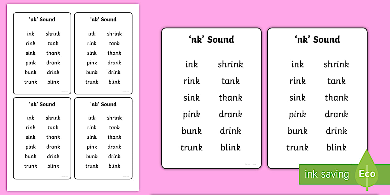 ‘nk’ words phonics list cards- easy to print off.