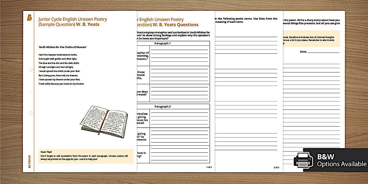 'Aedh Wishes for the Cloths of Heaven' Unseen Poetry Exam Style Question
