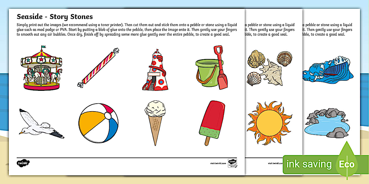 Seaside Themed Story Stone Image Cut Outs - Twinkl