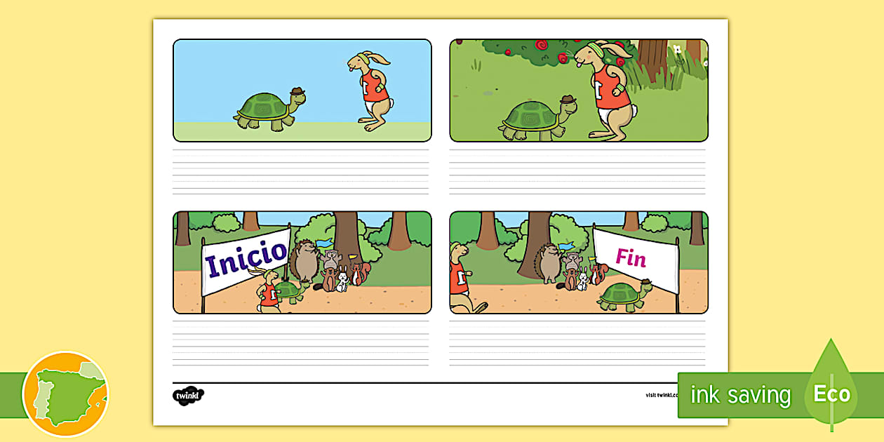 Plantilla de storyboard: La liebre y la tortuga - Twinkl