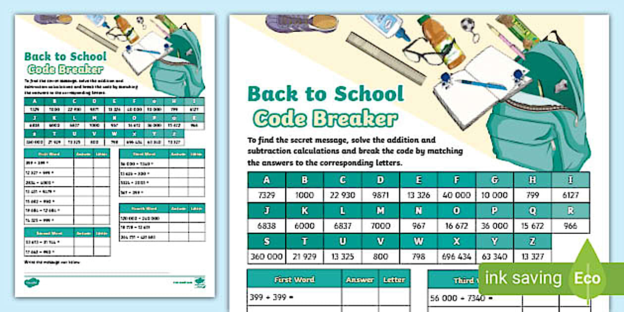 👉 Year 6 Back to School Maths Code Breaker - Twinkl