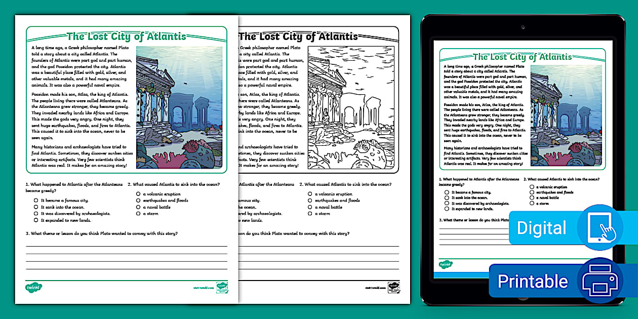 Fourth Grade The Lost City of Atlantis Reading Comprehension
