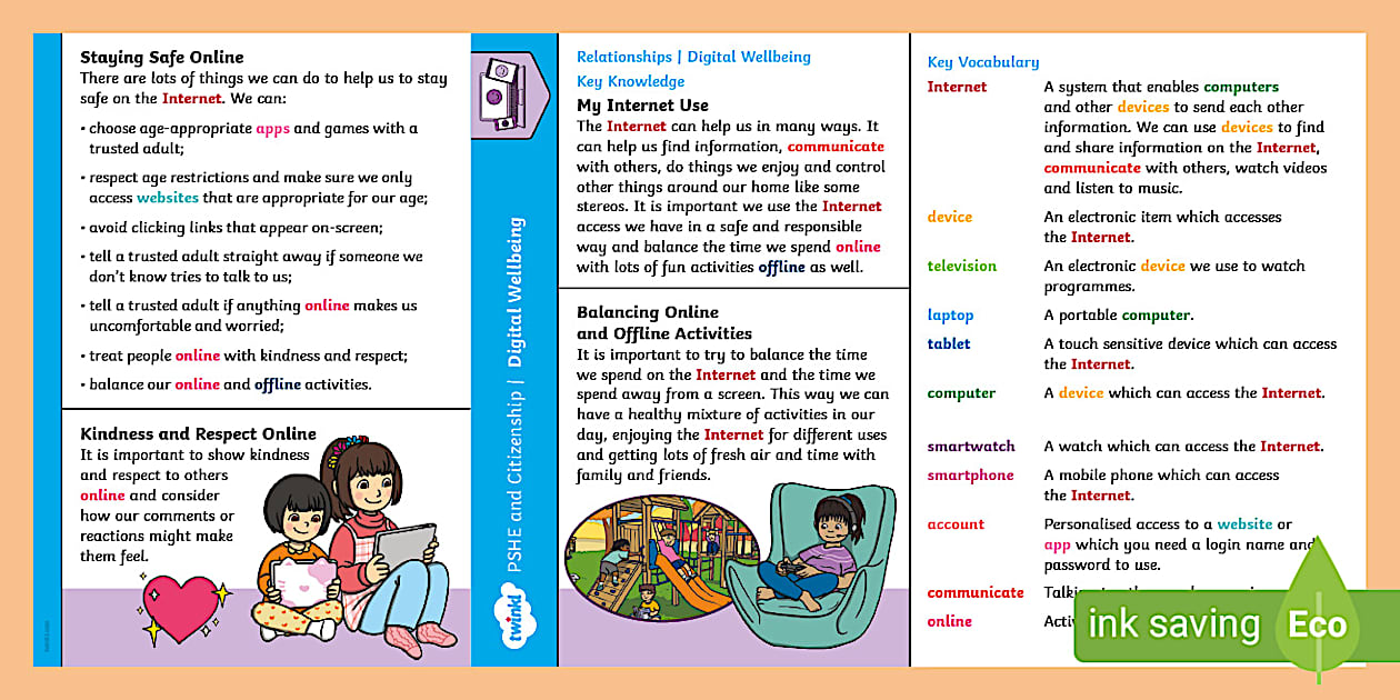 PSHE: KS1 Digital Wellbeing - Knowledge Organiser - Twinkl
