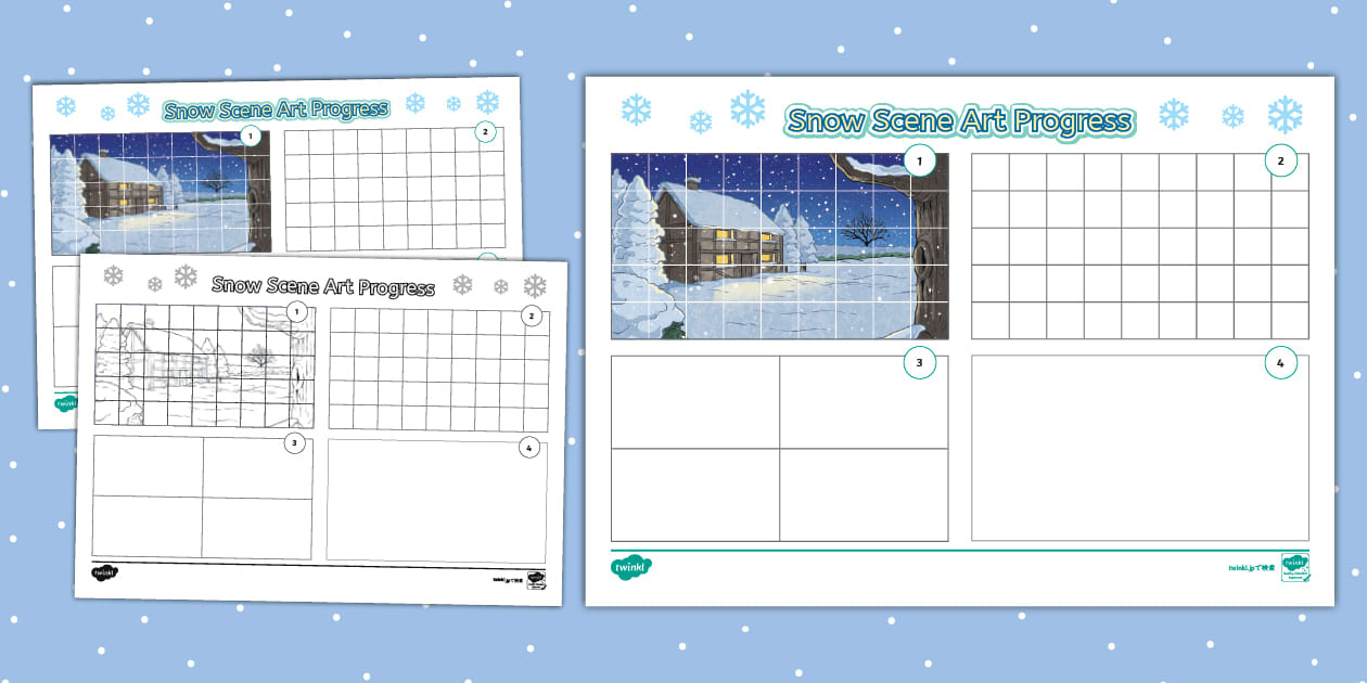 Snow Scene Progress Art Template (teacher made) - Twinkl