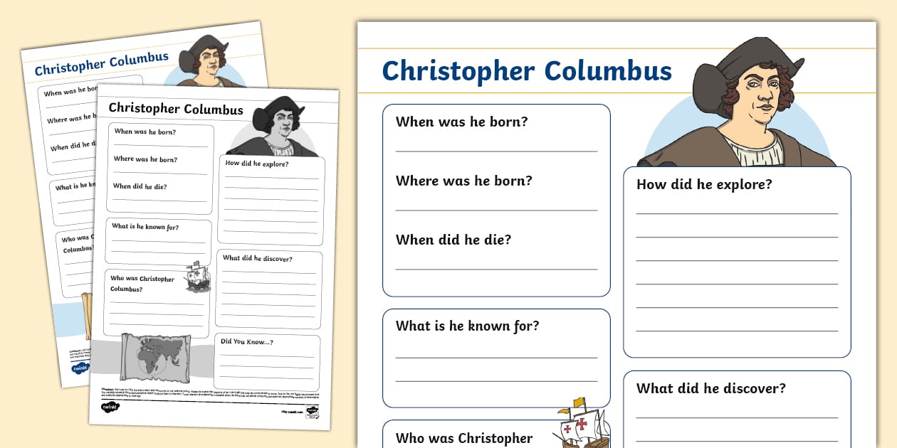 KS1 Christopher Columbus Fact File Template (teacher made)