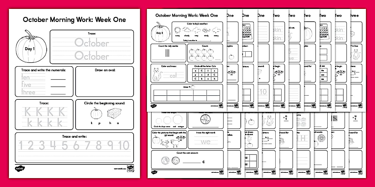 Kindergarten October Morning Work Bundle (teacher made)